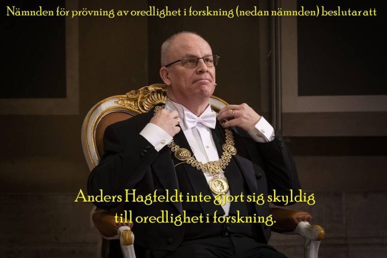 Swedish rector Anders Hagfeldt pronounced innocent of papermilling ...